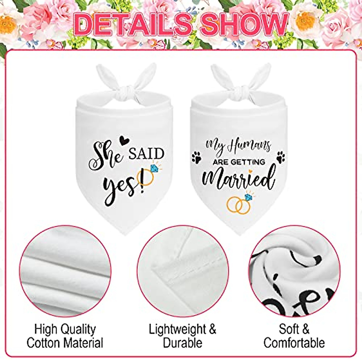 KOOLTAIL Dog Wedding Bandanas, 2 Pack Wedding Gift for Engagement Announcement Photos, Pet Scarf Accessories for Dog Lovers Bridal Show