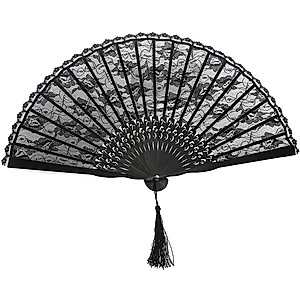 OULII Hand Fan Paper Fans Wedding Fans for Party Favor Fancy Dress (Black)