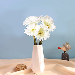 Flovewer 17 Inch Tall 7 Pcs Gerber Daisy Artificial Flower Bouquet Fake Silk Flowers for Handwork Wedding Party Home Garden Decoration(White)