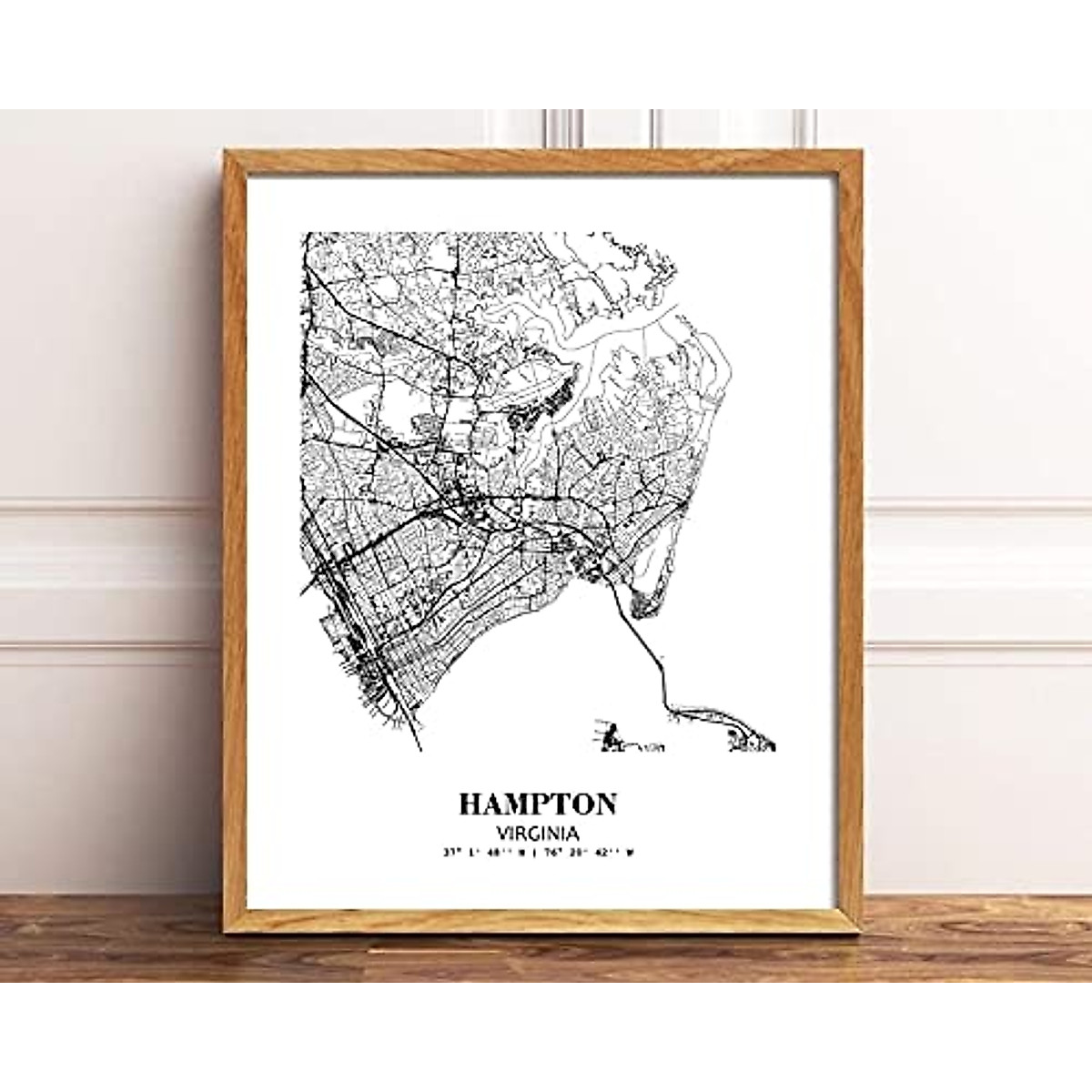 Eleville 24X36 Unframed Hampton Virginia City View Abstract Road Modern Map Art Print Poster Wall Office Home Decor Minimalist Line Art Hometown Housewarming wgn630