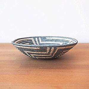 Small African Basket- Malindi/Rwanda Basket/Woven Bowl/Sisal & Sweetgrass Basket/Gray-Blue, White