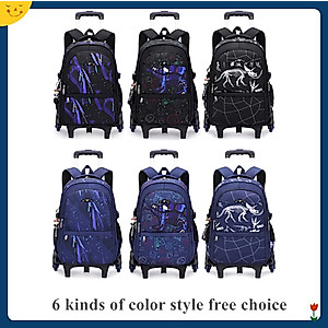 EKUIZAI Dinosaur Print Elementary Trolley Backpack for Boys Middle School student Carry-on Luggage Bookbag with Wheels