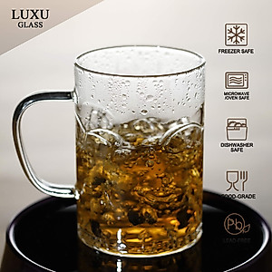 LUXU Glass Coffee Mugs 16 oz,Set of 2 Large Glass Coffee Cups Clear Tea Cups,Iced Coffee Glasses,Lead-Free Drinking Glasses for Water,Cappuccino,Latte,Cereal,Yogurt,Milk-Flat Bottomed Design