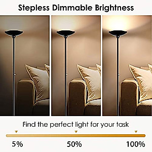 BoostArea Torchiere Floor Lamp, 24W Super Bright LED Standing Lamp, Stepless Dimmable Pole Lamp with 3000K Lighting, Rotary Switch, 70 Inch Tall Metal Modern Floor Lamps for Living Room/Bedroom Black