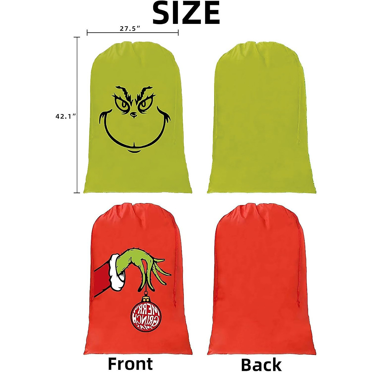 Unbala 2 Pack X-Large Santa Sacks Drawstring Christmas Bags 27.6 X 42 Inch Christmas Gift Bags Xmas Bags For Bulk Christmas Gifts Holiday Party Decorations