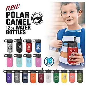 Personalzed Engraved 12 oz Water Bottle with Flip-Top Lid and Straw, Customized Vacuum Inulated Flask, Steel Sports Double Wall Thermos, Your Logo Name and Text Engraved (Light Blue)