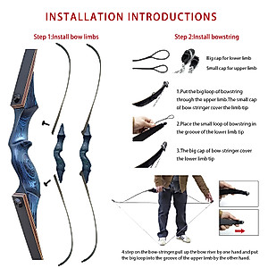 OBTOUTDOOR Black Hunter Original Takedown Recurve Bows for Adults Archery Recurve Bow Set 60" 20-60 lbs Right Hand for Outdoor Targets Practice Hunting Training Competition (Blue-60lbs)