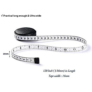 3m/120" Tape Measure Body Measuring Tape for Body Cloth Tape Measure for Sewing Fabric Tailors Medical Measurements Tape Dual Sided Leather Tape Measure Retractable (Black, 1 Pack)