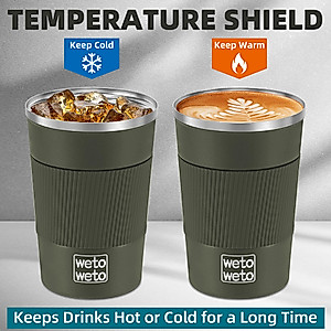 WETOWETO 12 oz Stainless Steel Insulated Tumbler, Spill Proof Coffee Travel Mug with Lid, Reusable Coffee Cups with lids, Portable Coffee Mug Thermal Cup for Keep Hot Ice Drink, (Green)
