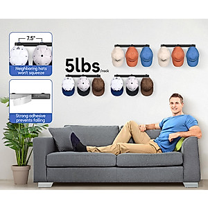 KIMBORA 4 Packs Hat Rack for Wall, Hat Organizer for Baseball Caps Holds 36 Hats, 3 Mounting Options Hat Hook Hanger, Strong Baseball Hat Holder Storage, Hat Display for Door, Room, Closet (Black)