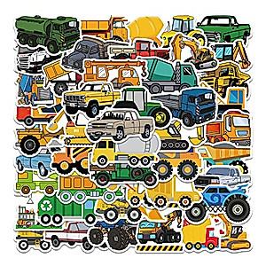50pcs Transportation Vehicle Truck Stickers Decals for Kids Toddlers Boys Girls, Cartoon Vehicle Vinyl Stickers for Water Bottle Laptop Skateboard Car Helmet Luggage, Perfect Party Favors and Supplies