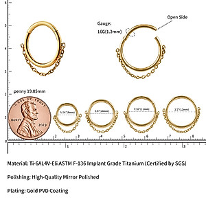FINE4U Conch Piercing Jewelry Hoop 16G 12mm, ASTM F136 Titanium Cartilage Hoop Earrings for Women & Men, Body Implant Grade Nose Rings, Hypoallergenic Hinged Clicker