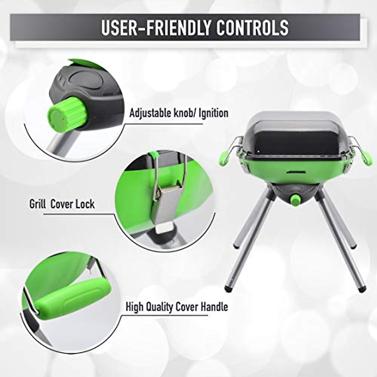 Flame King YSNVT-301 Multi-Function Portable Propane BBQ Grill Camp Stove, 8000 BTU 9.5 x 12 Inch Cooking Surface, Light Green/Black