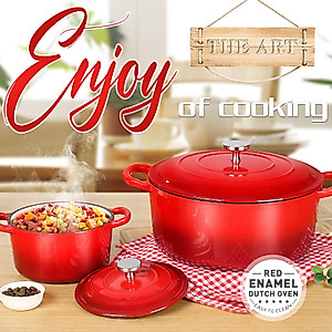 Enameled Cast Iron Dutch Oven Set with Lids, 2pcs Cast Iron Pot, 6QT & 1.5QT Enamel Cookware Pot, Red