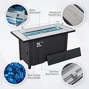 Rattaner 5-Piece Outdoor Patio Furniture 45 in Outdoor Fire Pits Patio Furniture Set 60000 BTU Outdoor Propane Fire Pit No-Slip Cushions Waterproof Covers, Khaki