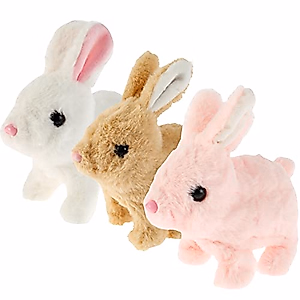 3 Pcs Electric Rabbit Toys, Educational Interactive Toy Can Walk and Talk Electric Simulation Plush Rabbit Walking and Twitch Nose Plush Animal Toy Soft Funny Interactive Toys for Toddlers Kids