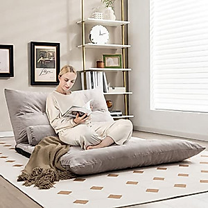 TUOCHUFUN Fluffy Lazy Sofa, Adjustable Floor Sofa Bed with 2 Lumbar Pillows (Gray)