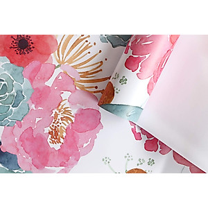 HAOKHOME Floral Wallpaper Peel and Stick Watercolor Cactus White/Pink/Green/Navy Blue Vinyl Self Adhesive Contact Paper Decorative 17.7in x 9.8ft