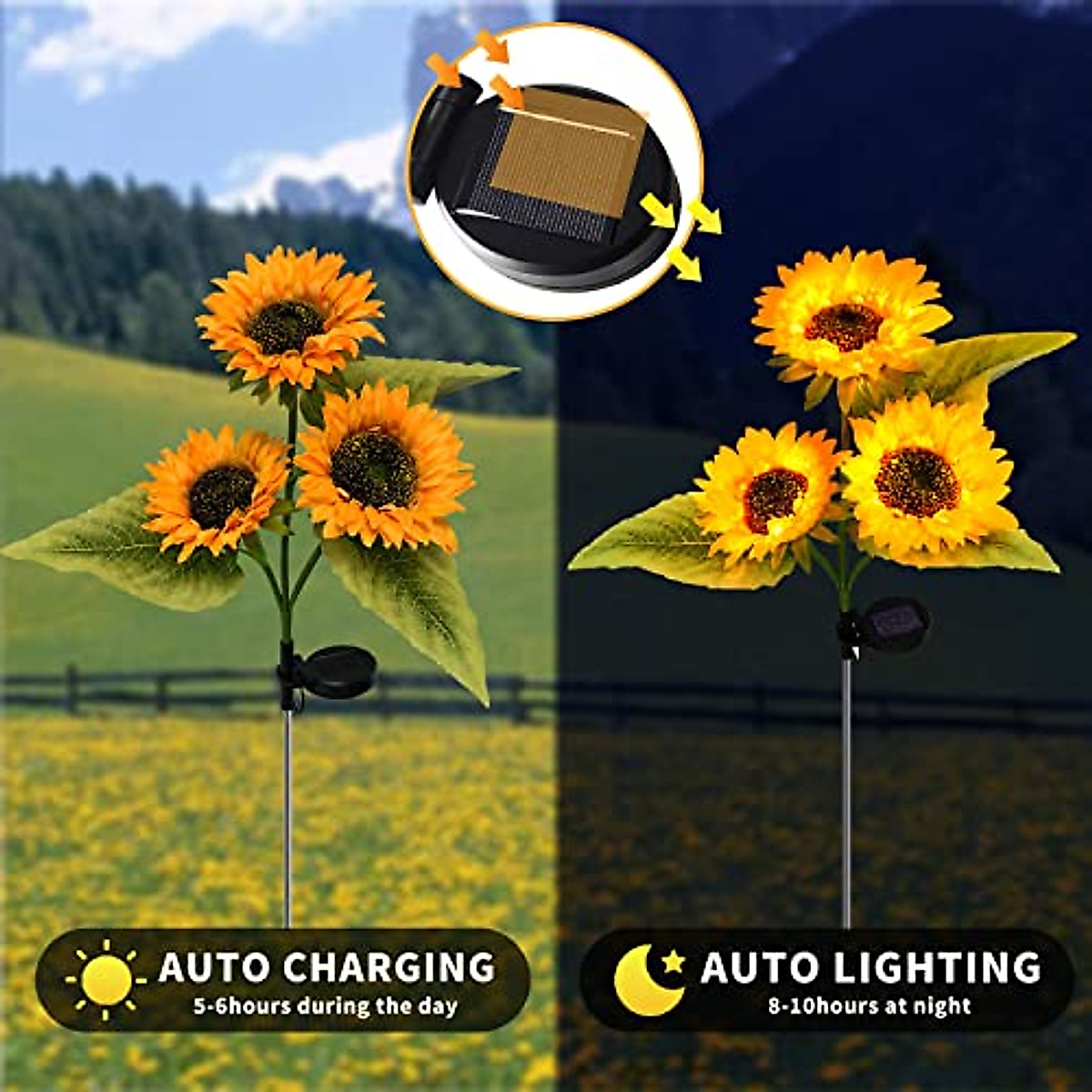 SUWEAZC Sunflower Solar Lights 2 Pack Upgraded Solar Garden Lights LED with 6 Sunflowers Outdoor Waterproof Decorative Solar Flower Lights for Patio Lawn Yard Pathway