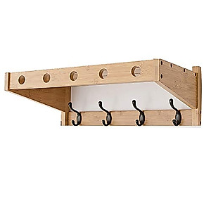 rUrEu Coat Rack, 4 Hooks, Coat Rack Hooks, Hook Rack Rail, Entryway Hanging Coat Rack, Self-Assembly Rustic Wall Coat Hanger for Entryway, Bathroom/Natural