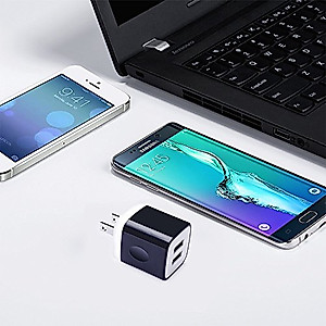 USB Charging Block, 2-Pack 5V/2.1A Dual Port Fast Wall Charger Box Power Adapter Black Fast Charging Cube for iPhone 14/13/12/11/X/8/7,iPad,iPod,Samsung S23/S22/S21/S20/S10,Note 21/20/9,Google Pixel