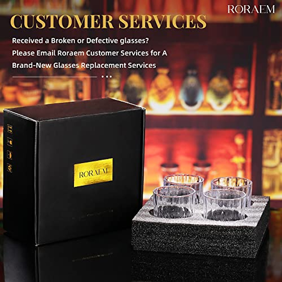 RorAem Whiskey Glasses Set of 4 - Bourbon Glasses Crystal Rocks Glasses Whiskey Gifts for Men Old Fashioned Glasses for Whiskey Cognac Scotch Cocktail Vodka Liquor Rum Home Bar 11oz