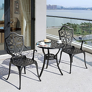 Nuu Garden Bistro Set 3 Piece Outdoor, Cast Aluminum Patio Bistro Sets with Umbrella Hole, Bistro Table and Chairs Set of 2 for Patio Backyard