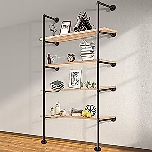 VEVOR Industrial Pipe Shelves 5-Tier Wall Mount Iron Pipe Shelves 2 PCS Pipe Shelving Vintage Black DIY Pipe Bookshelf Each Holds 44lbs Open Kitchen Shelving for Bedroom & Living Room W/Accessories