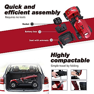 Xmatch 4-Wheel Metro Mobility Scooter Battery Powered with Front Basket Compact Foldable Seat (Red, WB30" Wind Guard & Suspension)