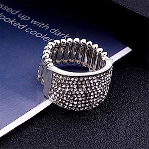 Nicole Miller New York Silvertone Adjustable Stretch Full Loaded Crystal Rhinestones Ring