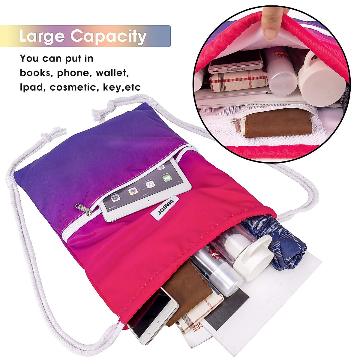 WANDF Drawstring Backpack String Bag Sackpack Cinch Water Resistant Nylon for Gym Shopping Sport Yoga (Red)