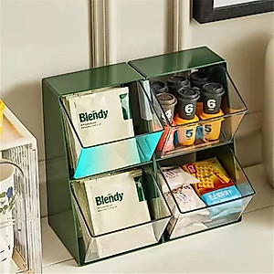 BILLION GOLD Detachable Storage Containers Box with 2 Compartments Drawers - Stacking Acrylic Drawer Storage for Kitchen, Pantry, Bathroom, Office, Dormitory, Desk, Cabinet - Green