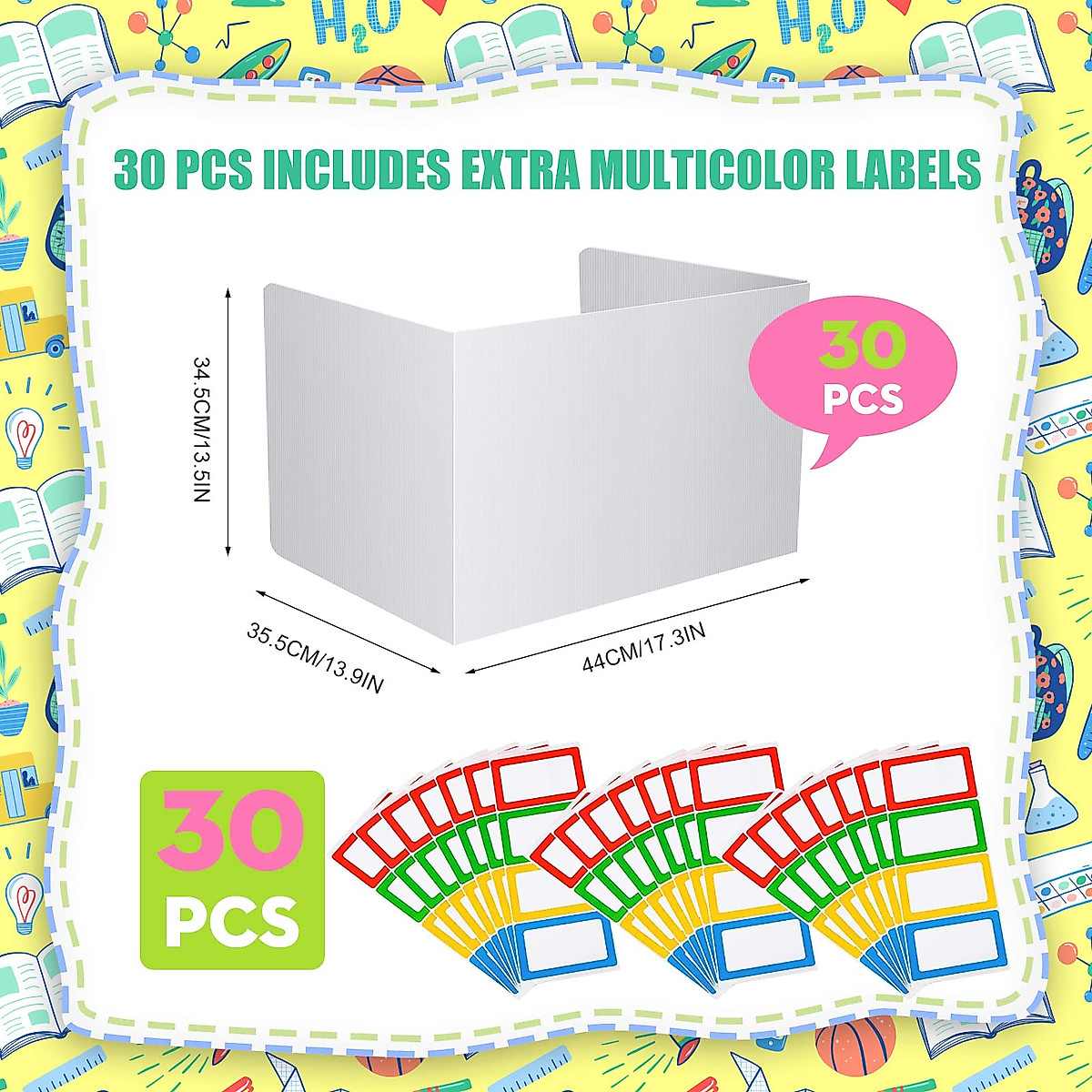 30 Pcs 14 × 17.5 × 14 Inch Privacy Folders for Student Plastic Sturdy and Waterproof Privacy Shields Test Desk Dividers with Classroom Privacy Boards for School Study Teacher Supplies