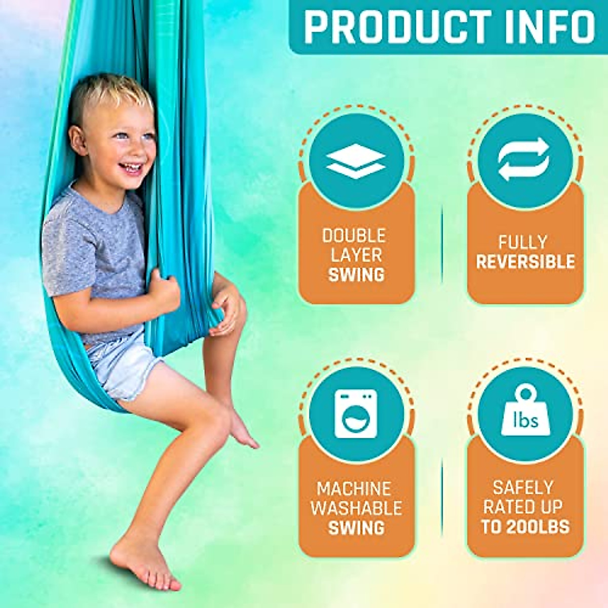 Sensory Swing for Kids Indoor (Hardware Included) | Double-Layered Reversible Ceiling Swing up to 200 lbs. | Indoor Sensory Swing | Therapy Swing | Cuddle Swing Toddler Hammock | 360° Swivel Hardware
