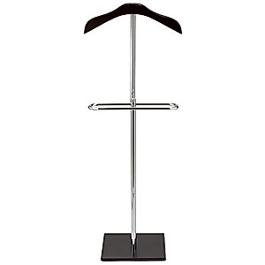 MyGift Brown Wood and Metal Valet and Suit Stand, Executive Men's Garment Organizer Rack Coat and Pants Hanger