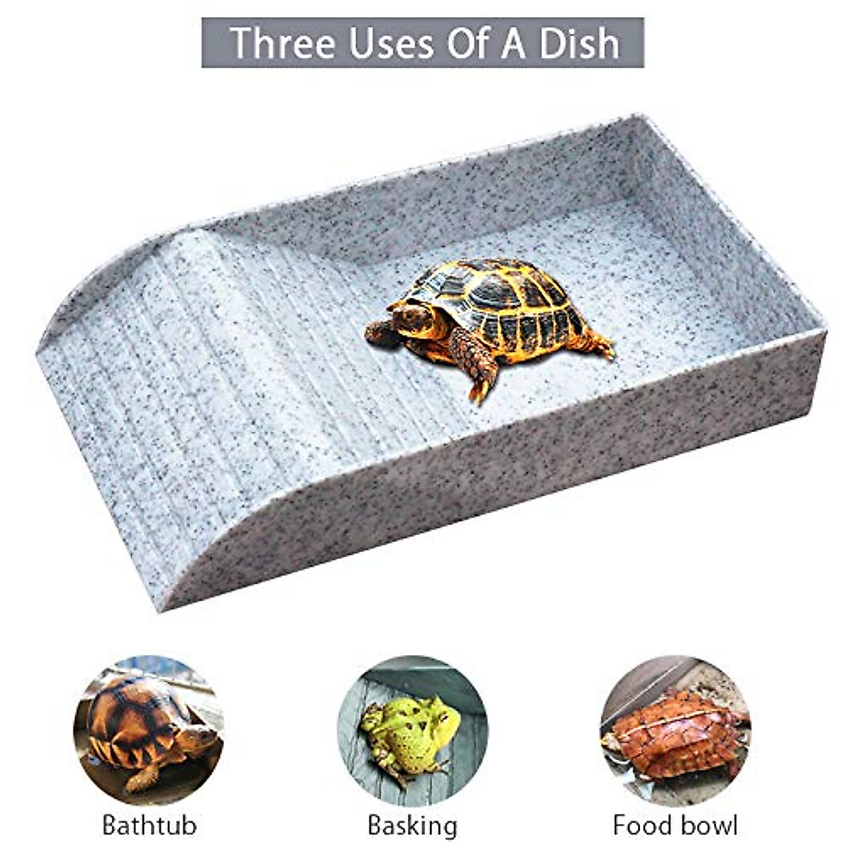 WINGOFFLY Large Reptile Feeding Dish with Ramp and Basking Platform Plastic Turtle Food and Water Bowl Also Fit for Bath Aquarium Habitat for Lizards Amphibians