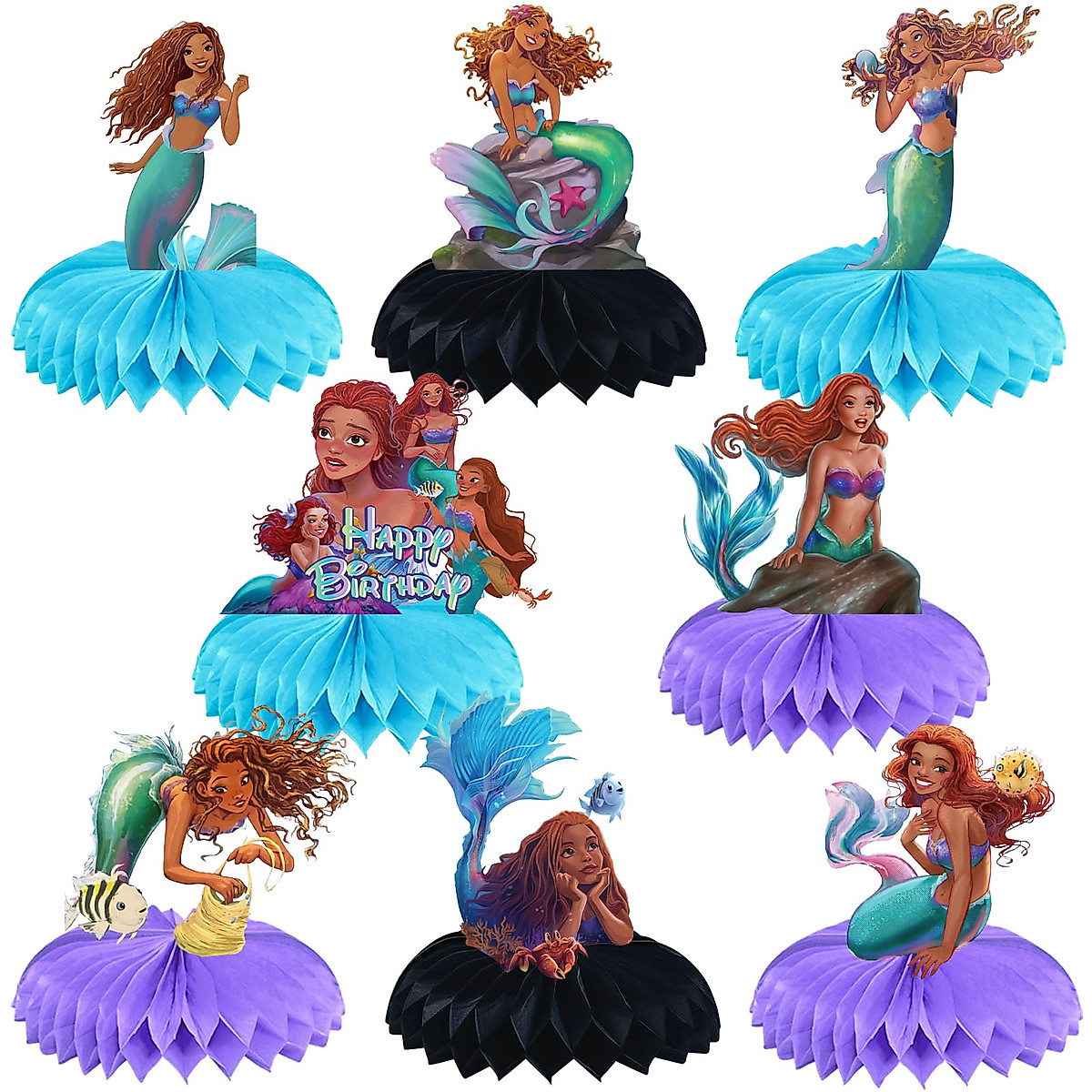 8Pcs Little Mermaid Honeycomb Centerpieces, 2023 Movie Little Mermaid Themed Birthday Table Centerpiece Toppers Party Decorate for Ariel Birthday Party Supplies Baby Shower Decor
