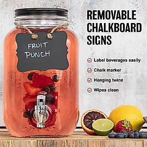 Beverage Dispenser with Stand for Parties - Two 1 Gallon Glass Mason Jar Drink Dispensers with Stand for Water, Lemonade, Punch, Juice or Adult Beverages