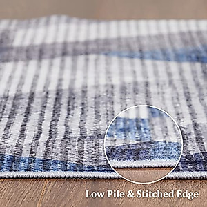 RUGSREAL Washable Rug Geometric Trellis Low-Pile Area Rug Stain Resistant Modern Area Rug Throw Non-Slip Non-Shedding Area Rug for Living Room Bedroom Office, 5' x 7' Blue