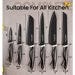 Knife Set, 15 Pieces Kitchen Knife Set with Built in Sharpener, German High Carbon Stainless Steel Knife Block Set, Dishwasher Safe, Black