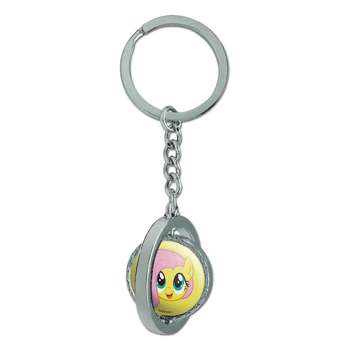 GRAPHICS & MORE My Little Pony Fluttershy Face Keychain Spinning Round Chrome Plated Metal