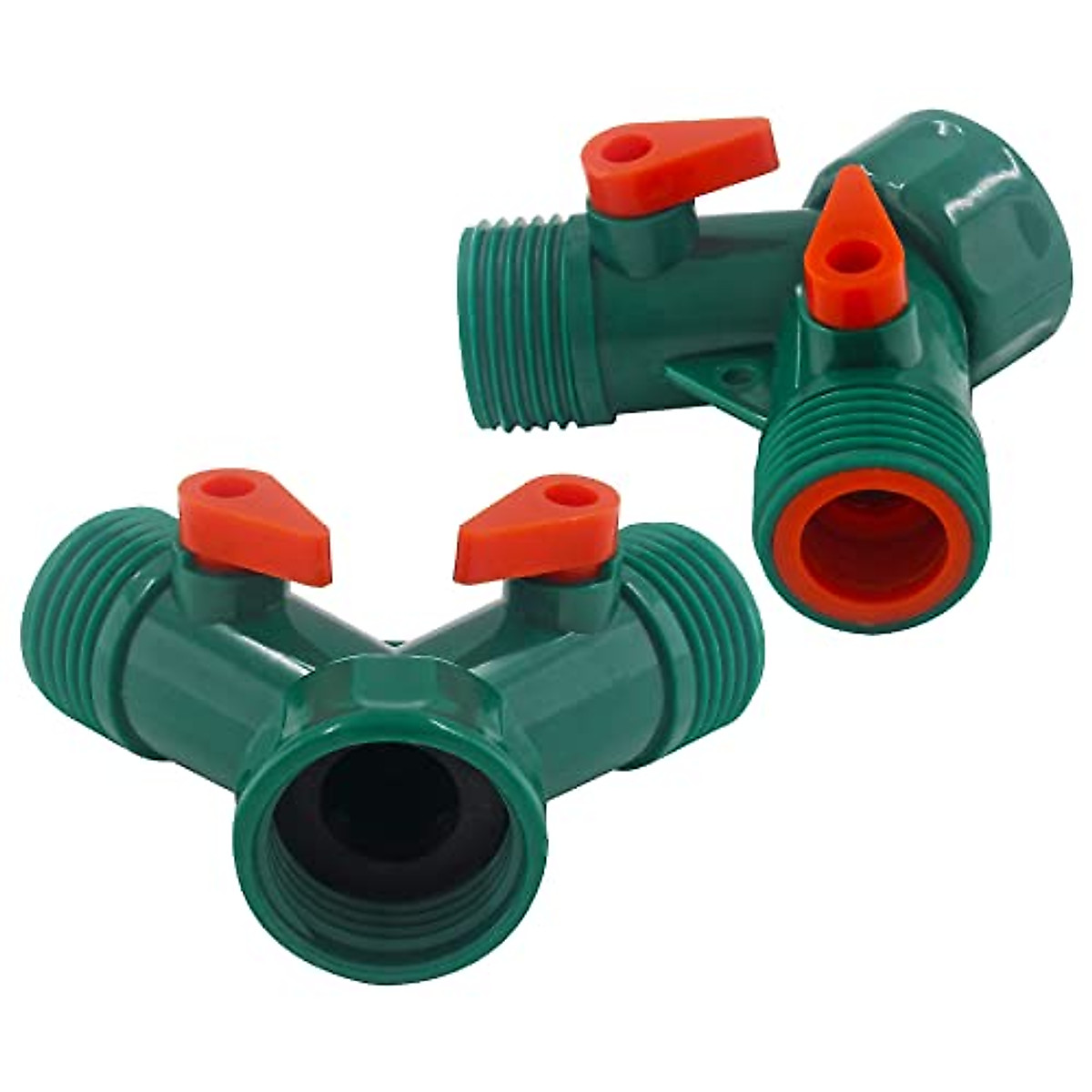Rierdge 6 Pcs 2 Way Hose Adapter Y Valve Garden Hose Connector Non Rust Spigot Faucet Adapter, 3/4 Garden Hose Y Connectors Plastic Hose Splitter with Faucet Watering Shut Off Valves (Green)