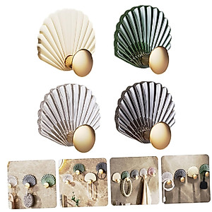 Outanaya 4pcs Shell Wall Hook Wall-Mounted Hook Sundries Hanger Self Adhesive Wall Hook Bathroom Towel Hooks for Wall Decorative Wall Hook Sticky Hooks for Hanging Key Storage Hook Key Hook