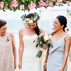 PONKING Artificial Rose Vine Flowers with Green Leaves, 3 Vine 22FT Hanging Fake Flower Garland, Roses Vine for Home Hotel Office Wedding Party Garden Craft Wall Decor, Pink