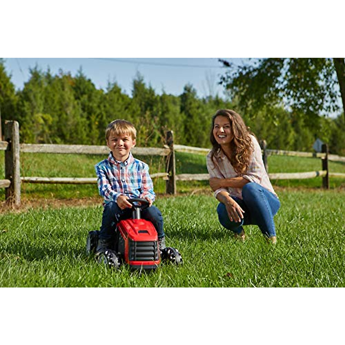 Huffy Kids Electric 12V Ride On Mini Mower Bubble Tractor, Red