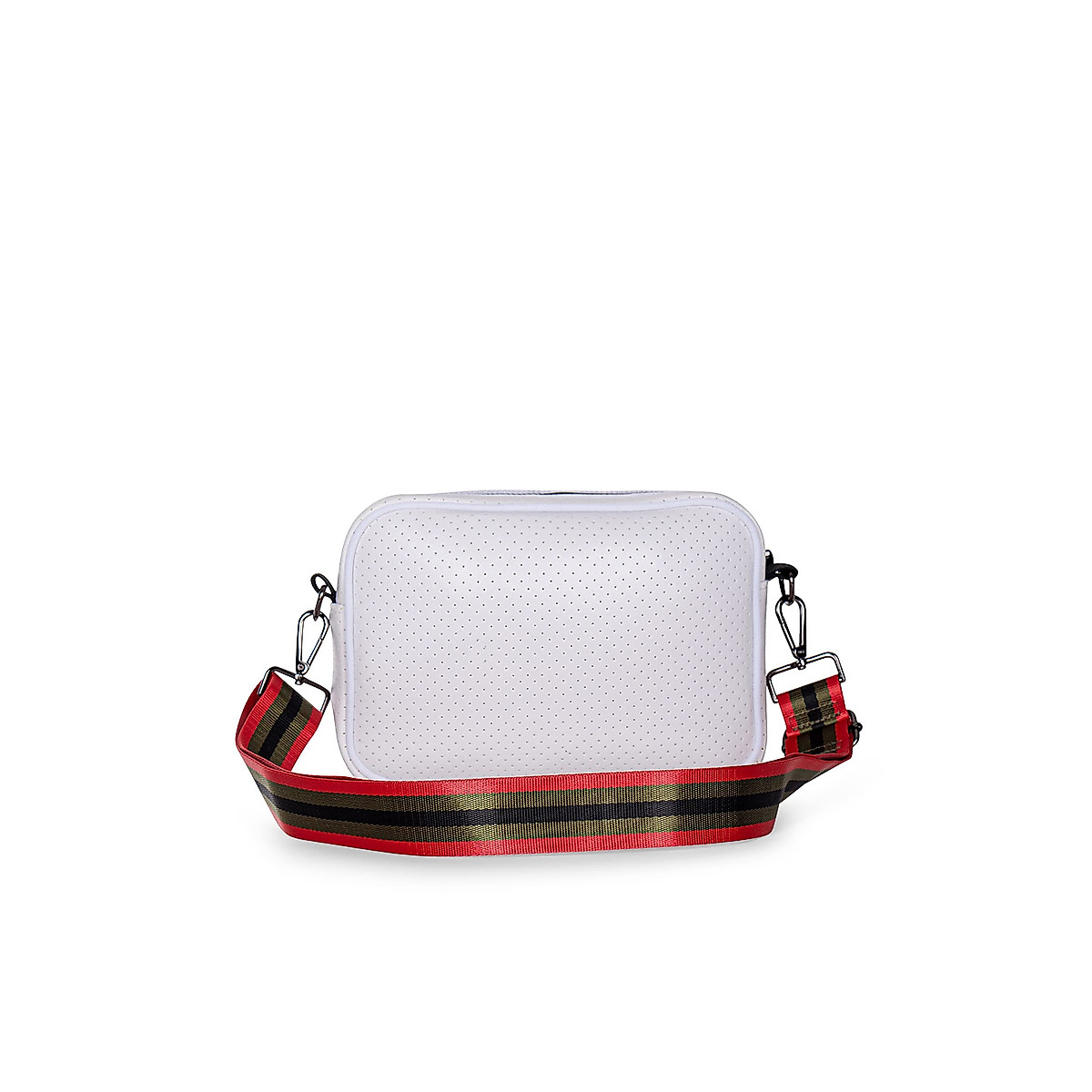 Haute Shore - Drew Trento Crossbody,White Coated W/Olive,Black,& Red Stripe