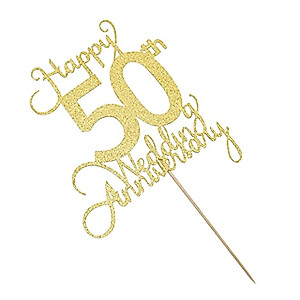 Wedding 50th Anniversary Cake Topper - Wedding Anniversary Party Decoration, Premium Gold Sequins, Happy 50th Anniversary, 50th Wedding Anniversary Cake Decoration.