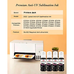 Printers Jack Black Sublimation Ink Refill for Supertank Printer ET-2720 ET-2760 ET-2750 ET-4700 ET-3760 400ml/Anti-UV/Upgrade Version/ICC-Free