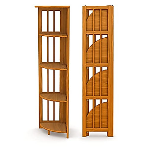 Stony Edge Folding Corner Shelf Easy Assembly - 51”x12.5”x12.5” 5 Tiers - Perfect Wooden Corner Bookshelf Organizer for Books and Decorative Items. (Honey Oak)