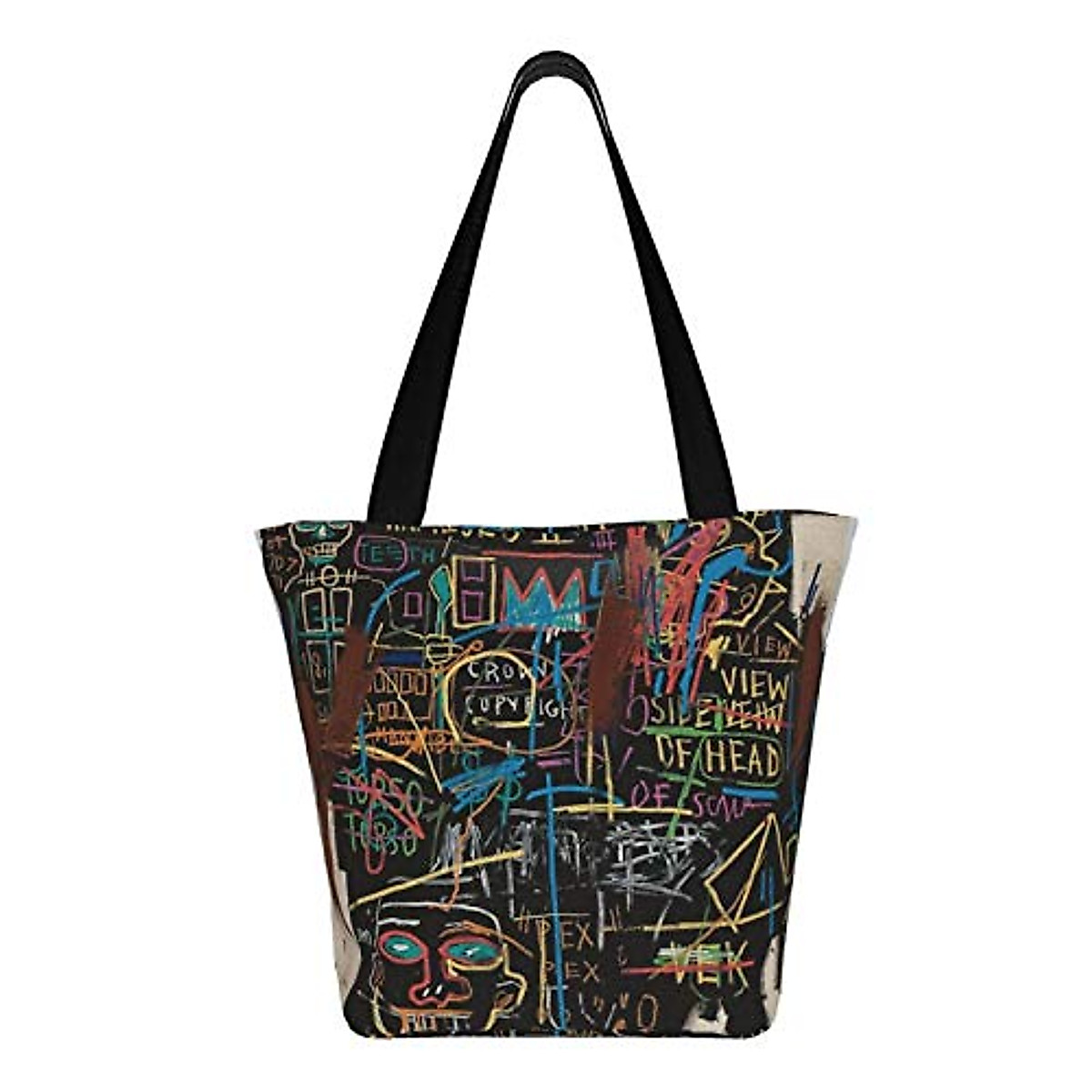 antcreptson Jean-Michel Basquiat Extra Large Canvas Market Beach Travel Reusable Grocery Shopping Tote Bag Portable Storage Handbags